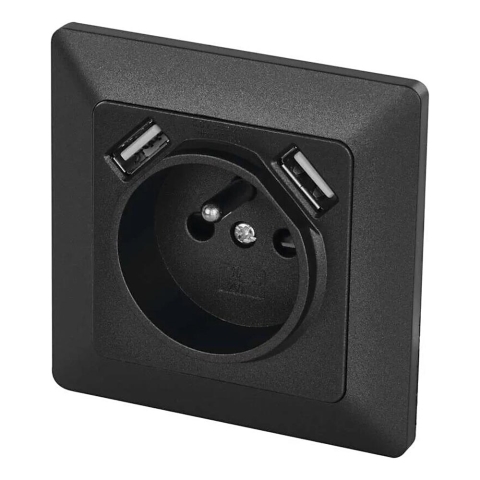 Kućna utičnica s USB 250V/16A antracit | Svijet svjetiljki
